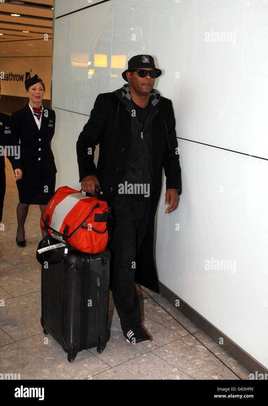 Actor samuel l jackson arrives heathrow airport ahead baftas tomorrow ...