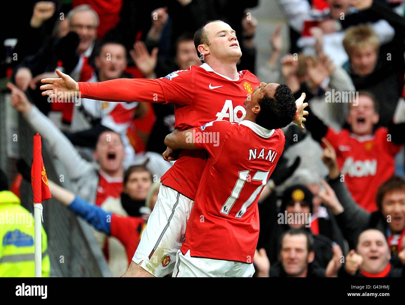 Manchester uniteds luis nani celebrates scoring his sides second goal ...