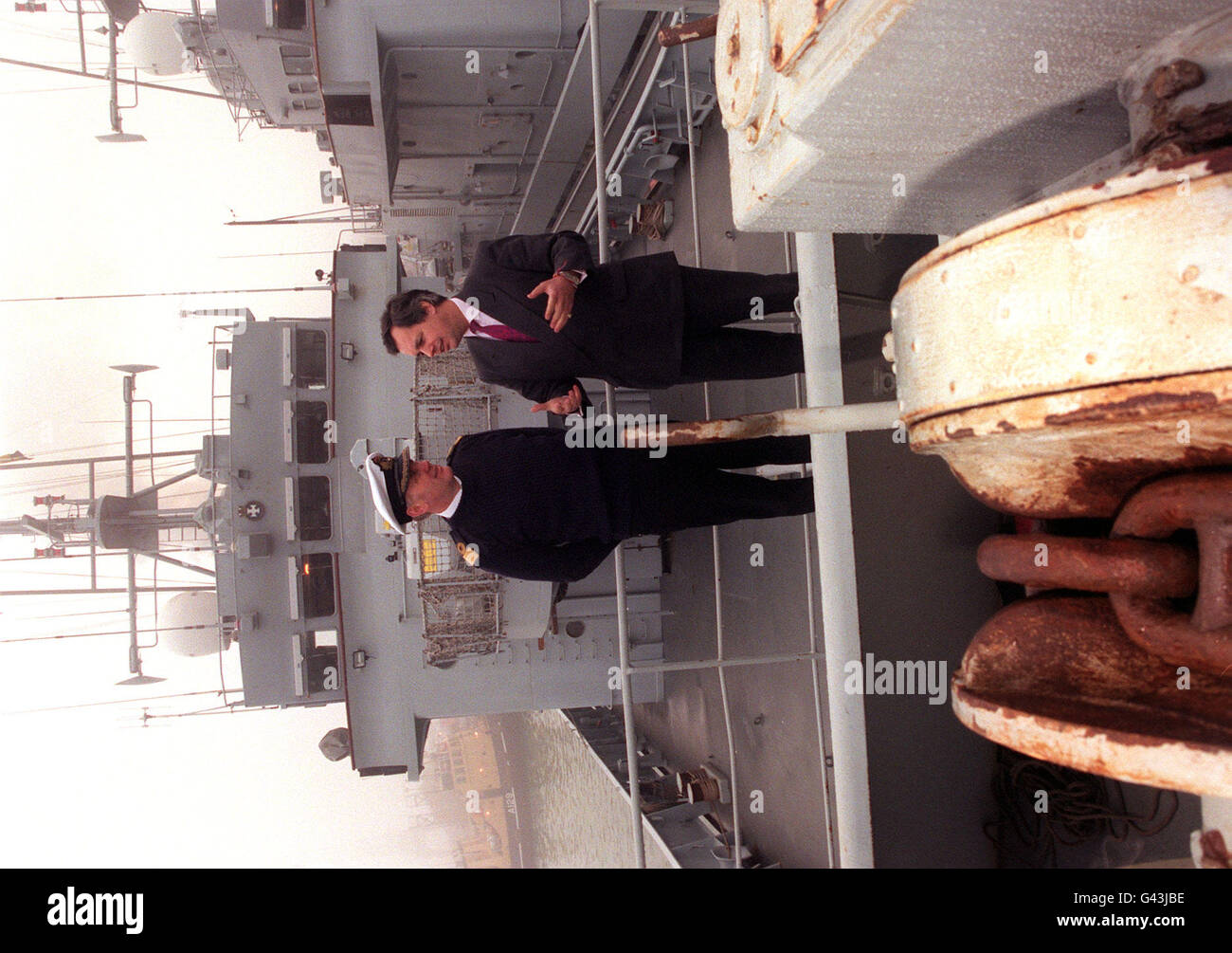 Fisheries Minister Tony Baldry (right) chats with Commodore Chris ...