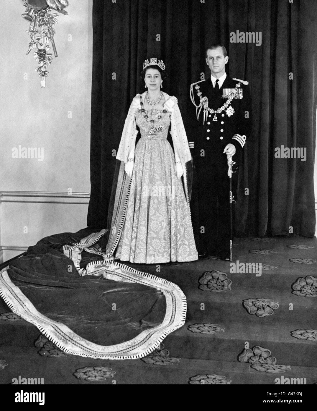 Queen Elizabeth II and Duke of Edinburgh, in the Throne Room of ...