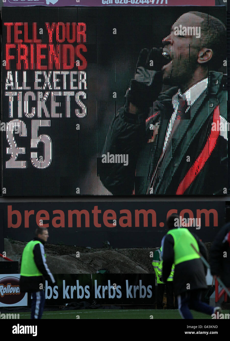 General view of the new giant screen at The Valley advertising Exeter ...