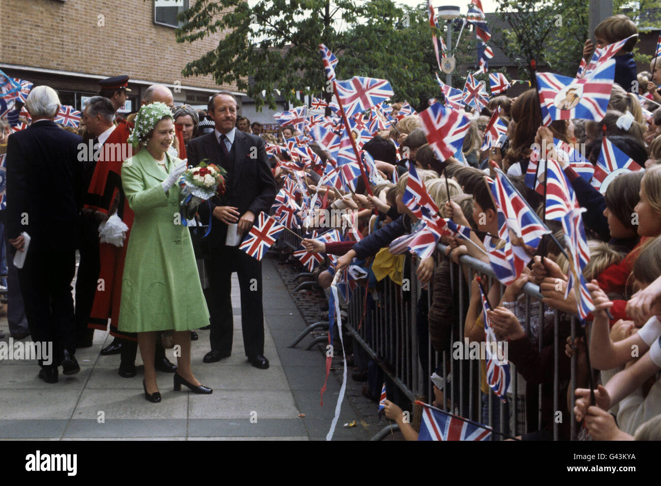 Queen Elizabeth II on a walkabout among the crowds in Solihull, during ...