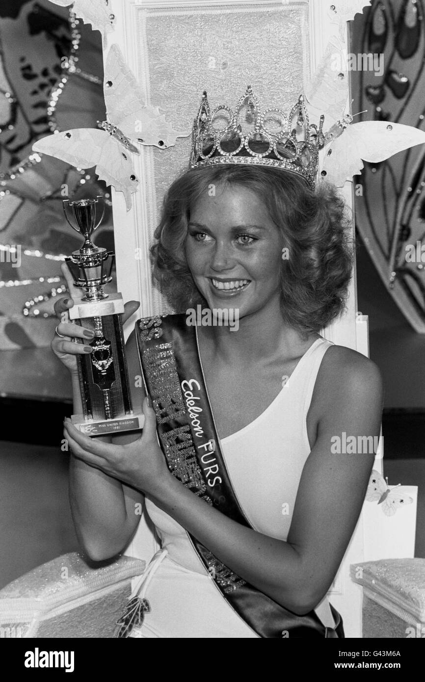Miss UK 1981, Michele Donnelly (Miss Cardiff) after winning the title ...