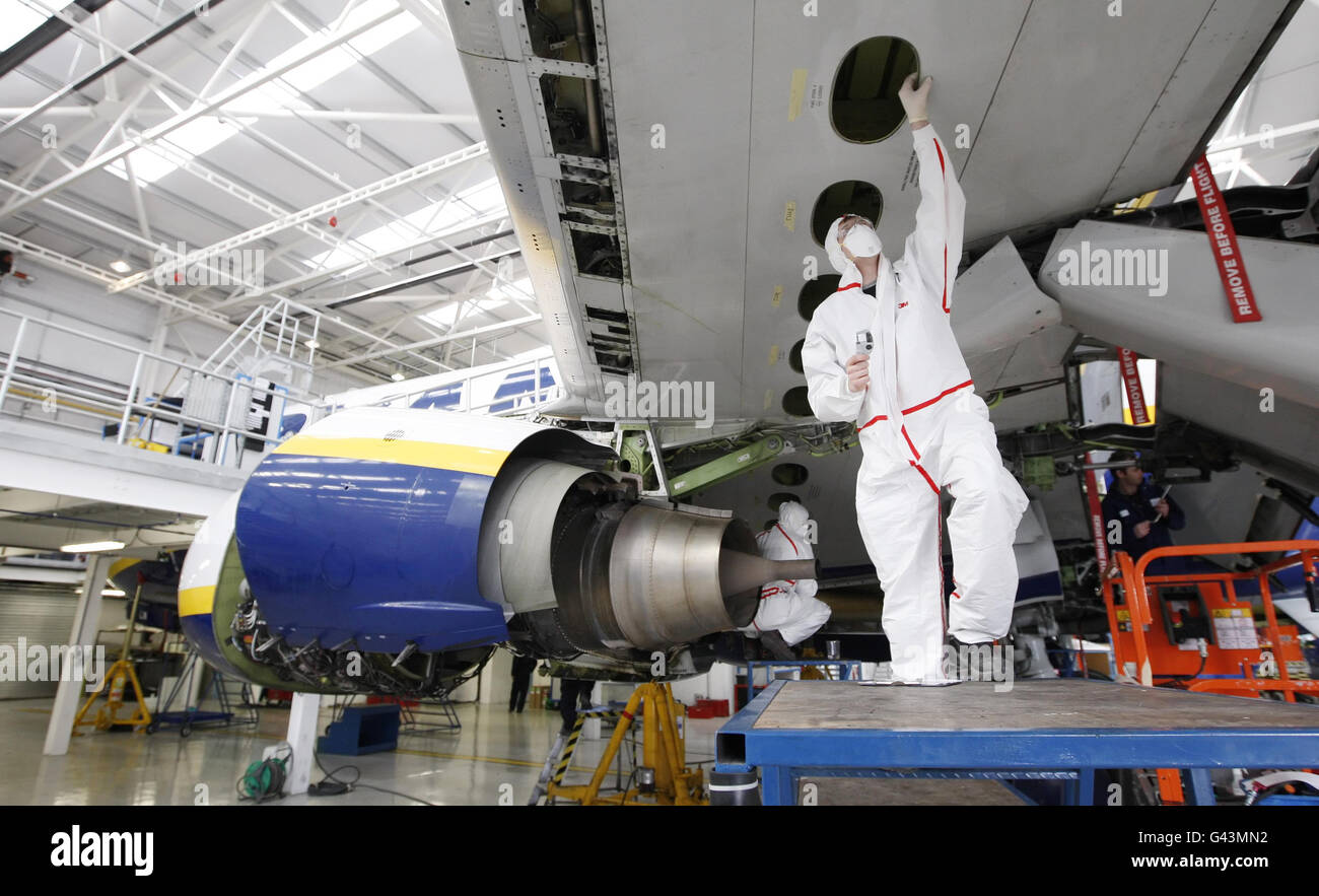 A general view of a worker in the new 8 million maintenance hangar at ...