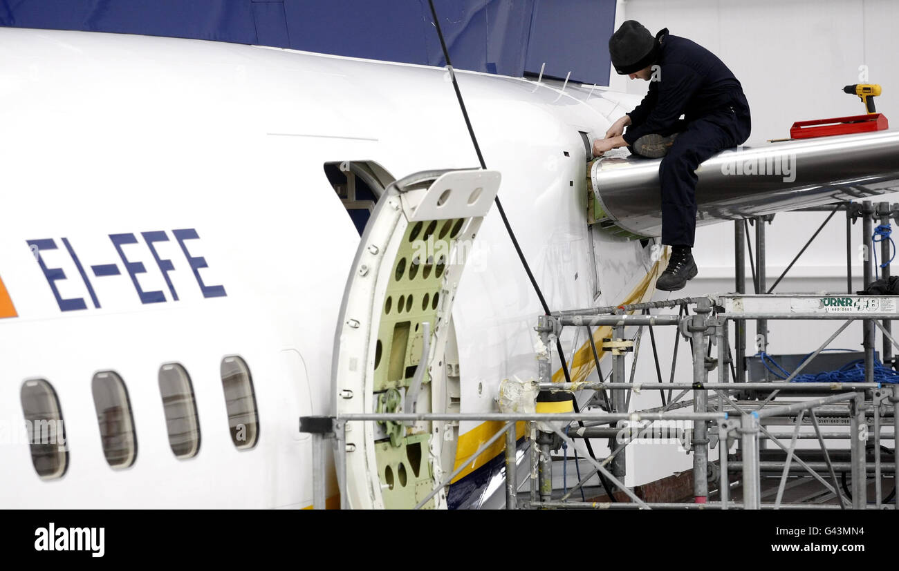 A general view of a worker in the new 8 million maintenance hangar at ...