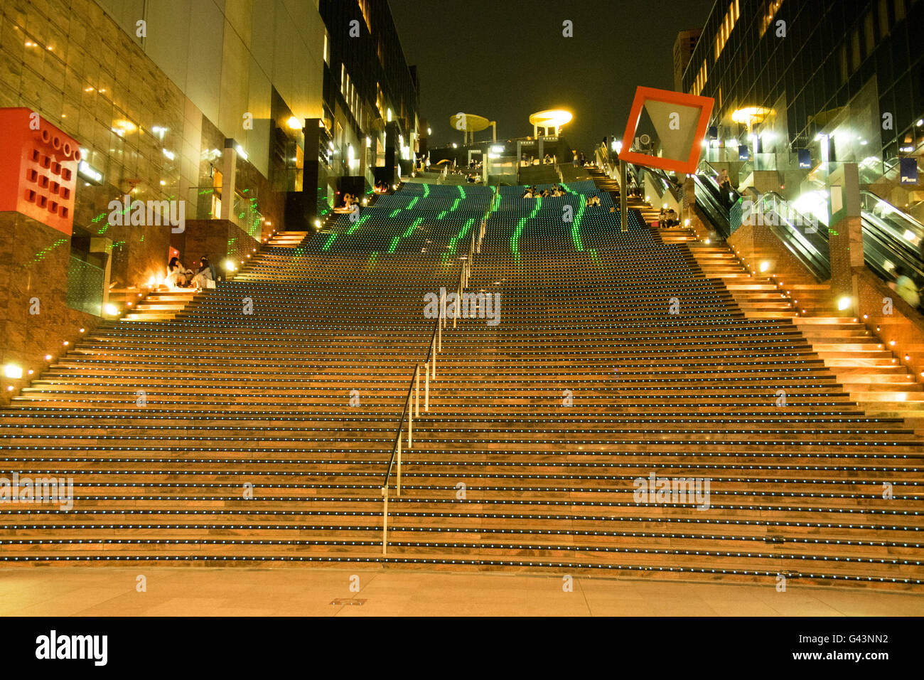 Illuminated stairs at the Kyoto Train Station Stock Photo - Alamy