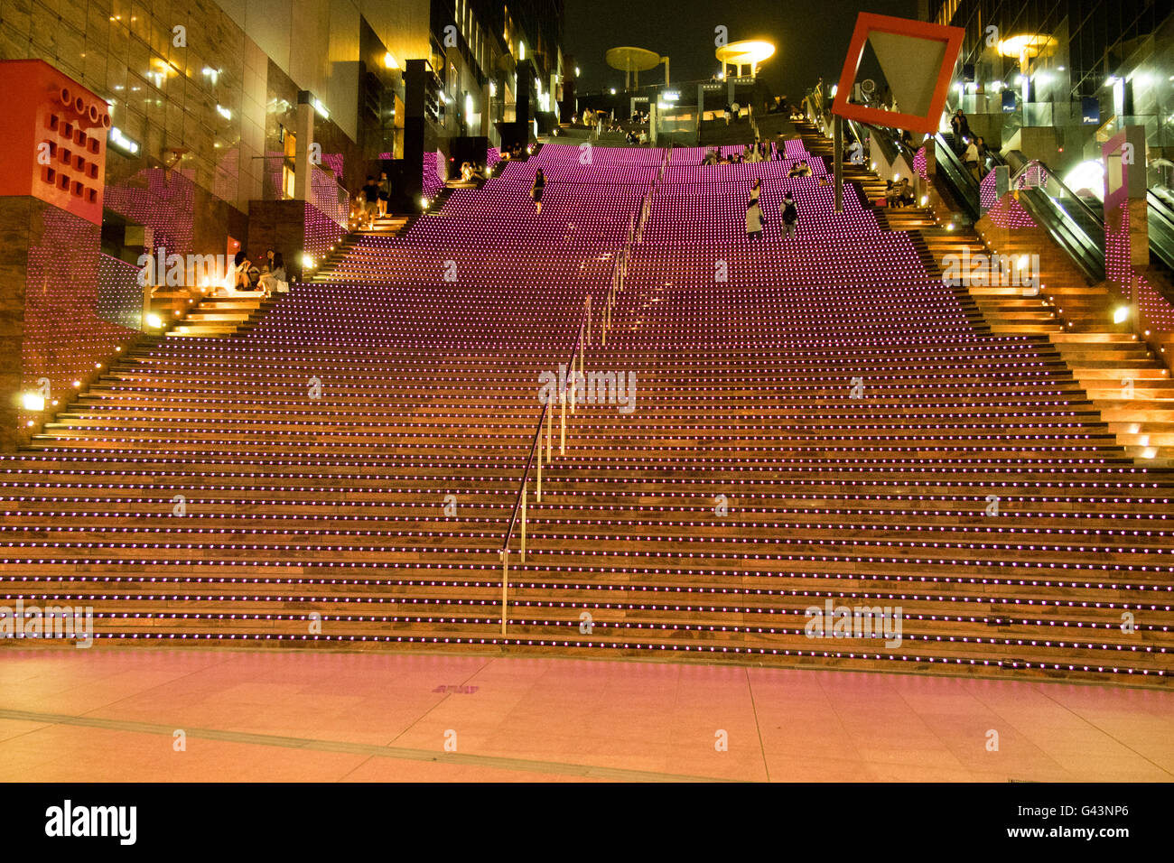Illuminated stairs at the Kyoto Train Station Stock Photo - Alamy