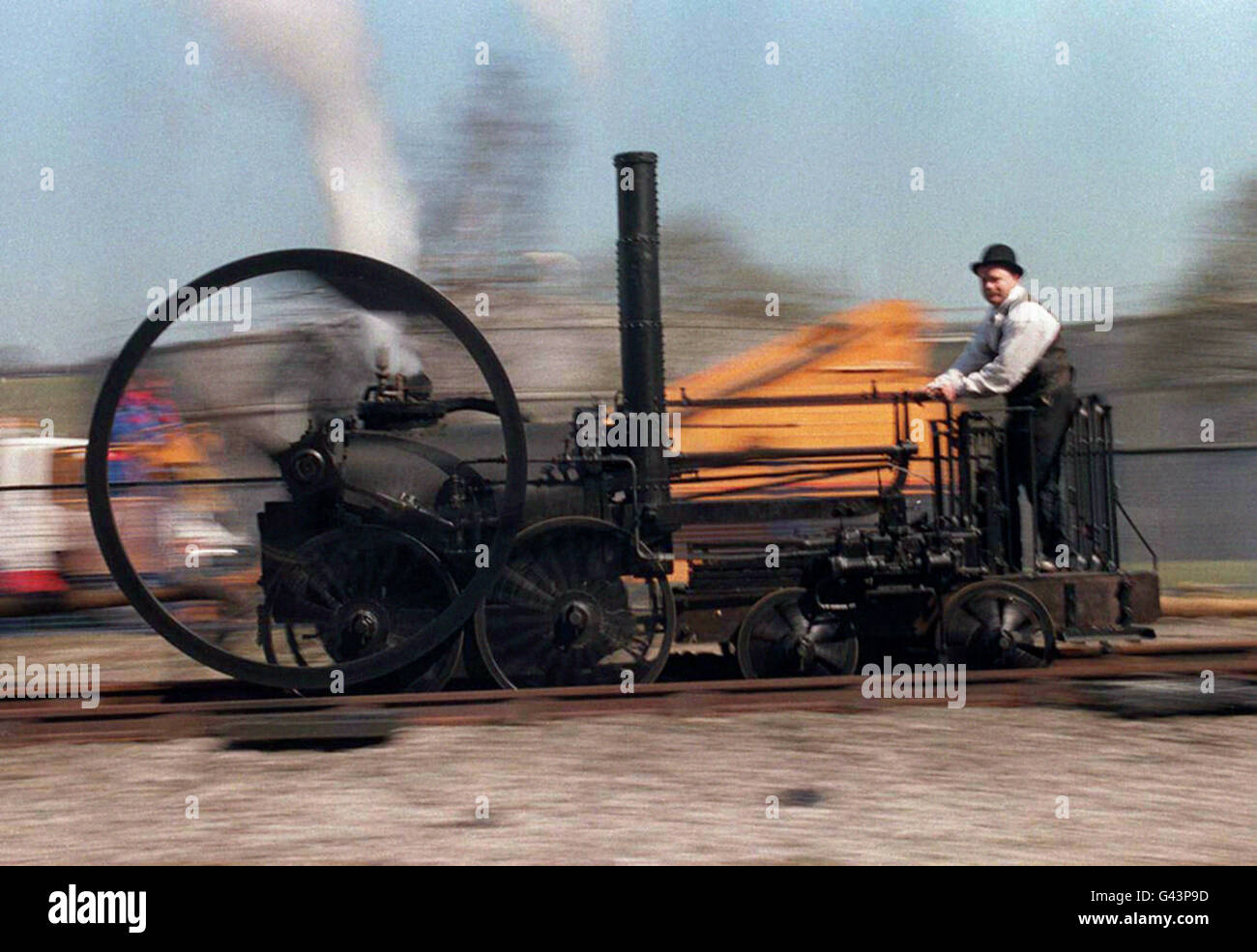 A replica of Richard Trevithick's 1802 steam engine, the world's first steam railway locomotive ...