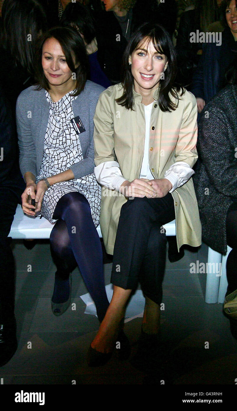 Samantha Cameron (beige jacket) watches the David Koma catwalk show ...