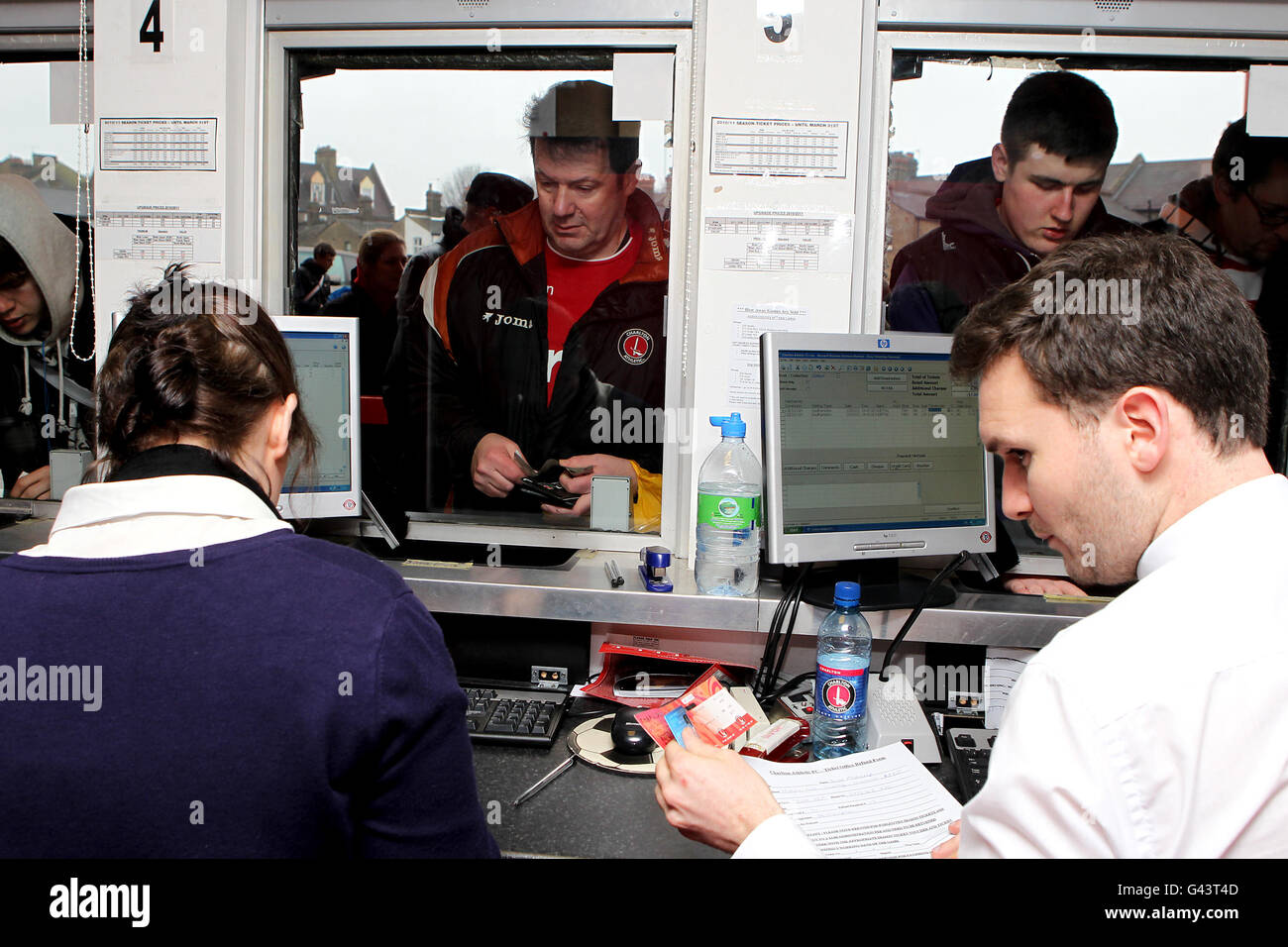 A view inside the ticket office at The Valley as fans collect their ...
