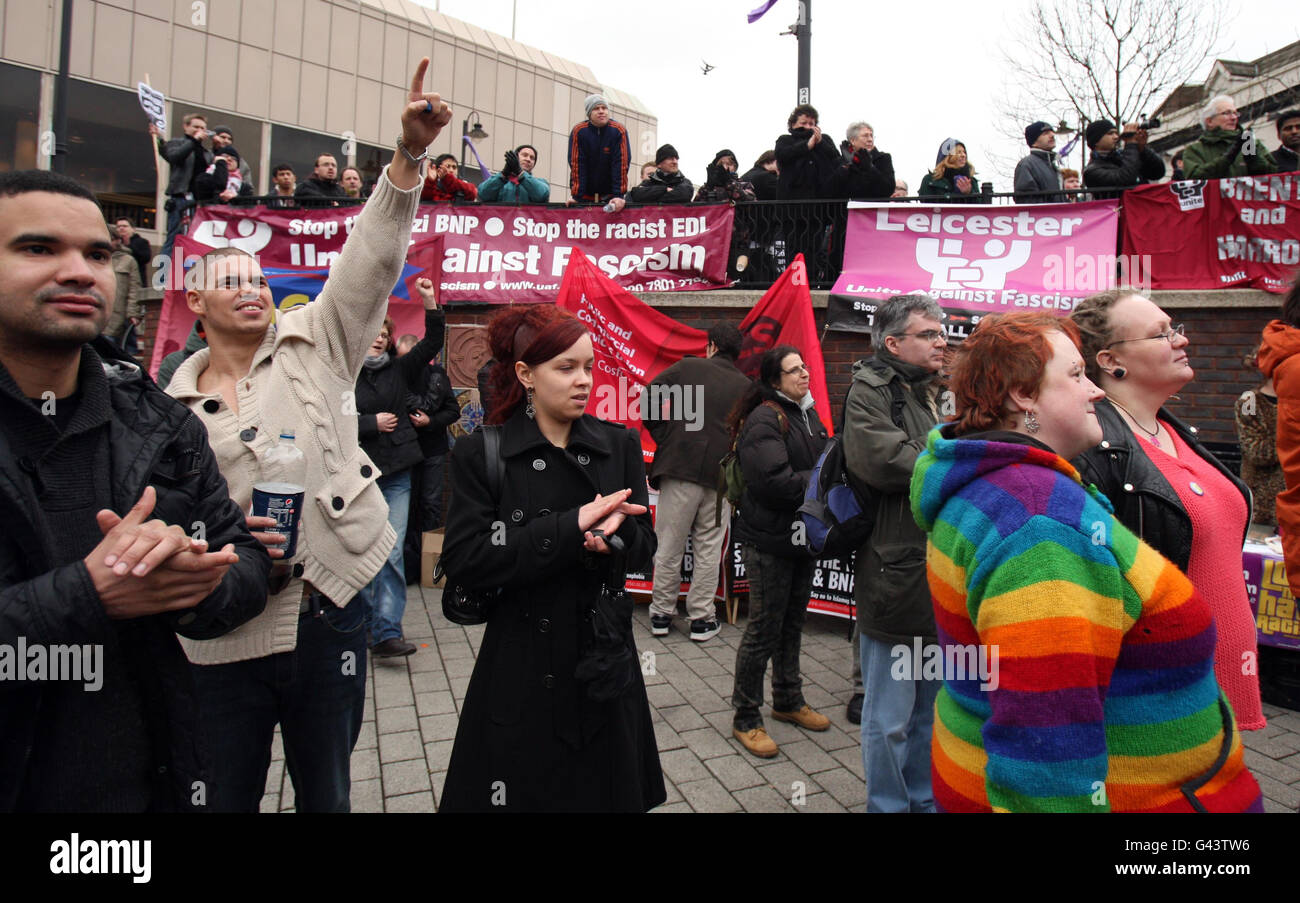 Unite Against Fascism protesters in Luton Town Centre, Bedfordshire ...