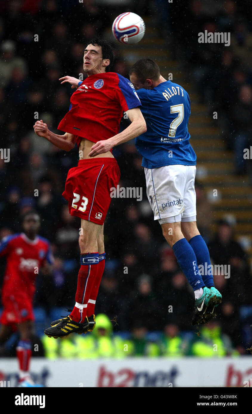 Chesterfield's Mark Allott and Aldershot Town's Peter Vincenti battle ...