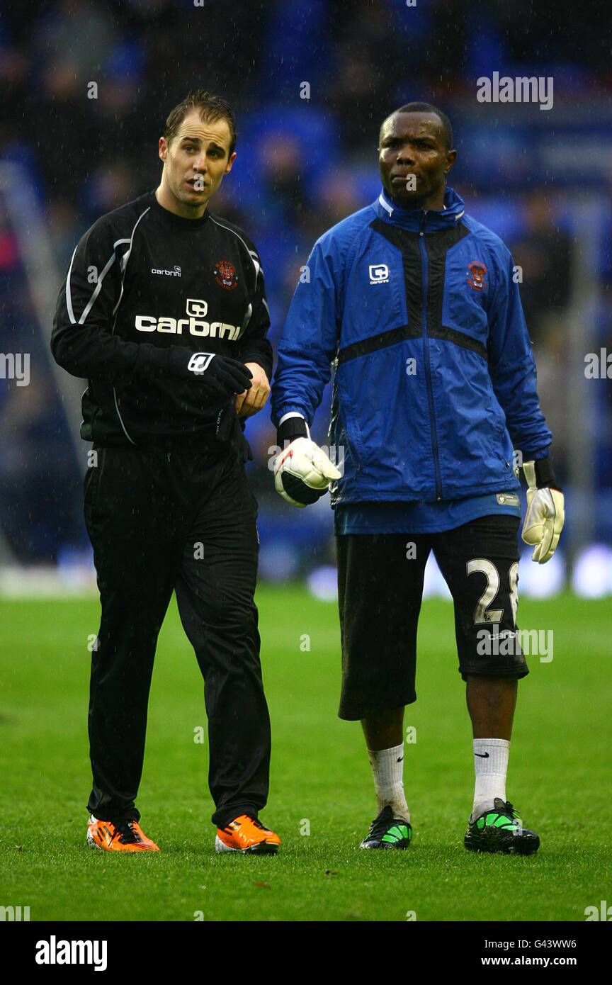 Blackpool's Luke Varney (left) and Richard Kingson (right Stock Photo ...
