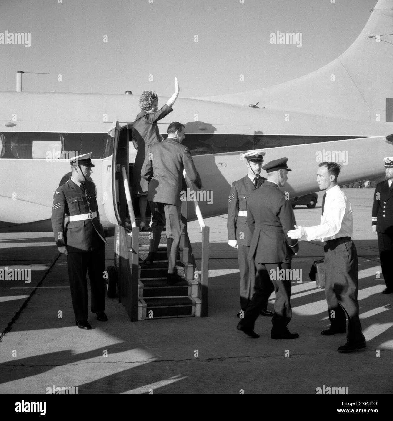 The Duke of Kent and his wife, Katherine, Duchess of Kent, board a ...