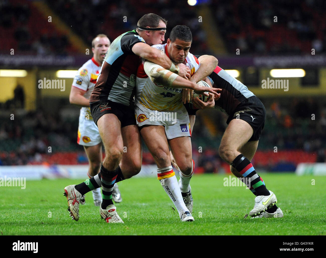 Harlequins Rugby League's Rob Purdham (left) and Luke Gale combine to ...