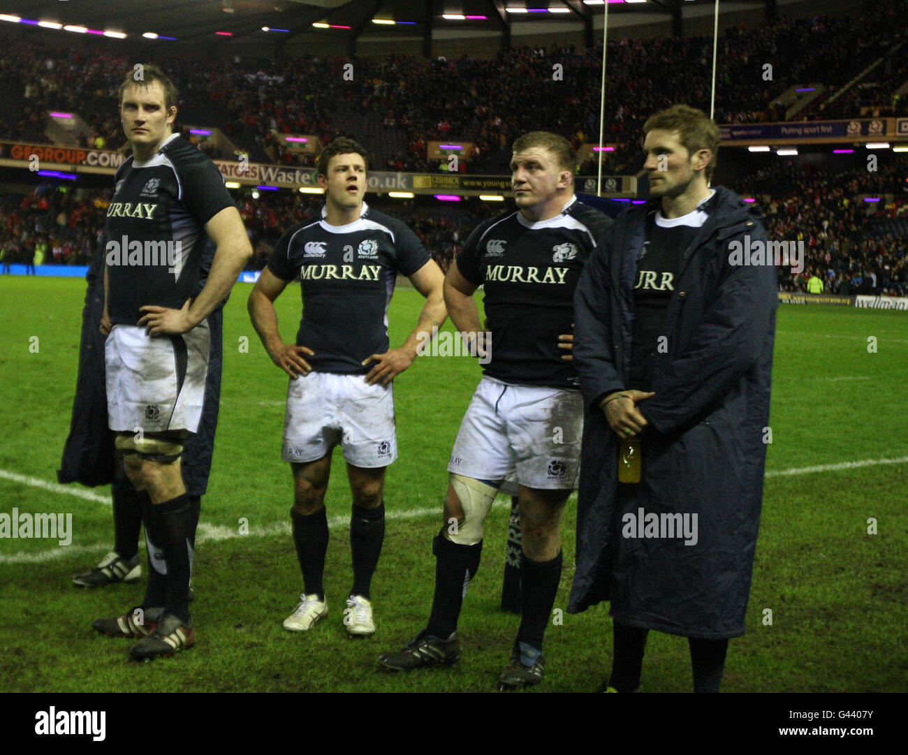 Scotland's Alastair Kellock, Nick de Luca , Moray Low and John Barclay ...