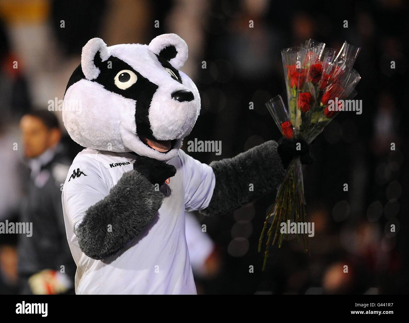 Fulham mascot Billy The Badger hands out roses for valentines day Stock ...
