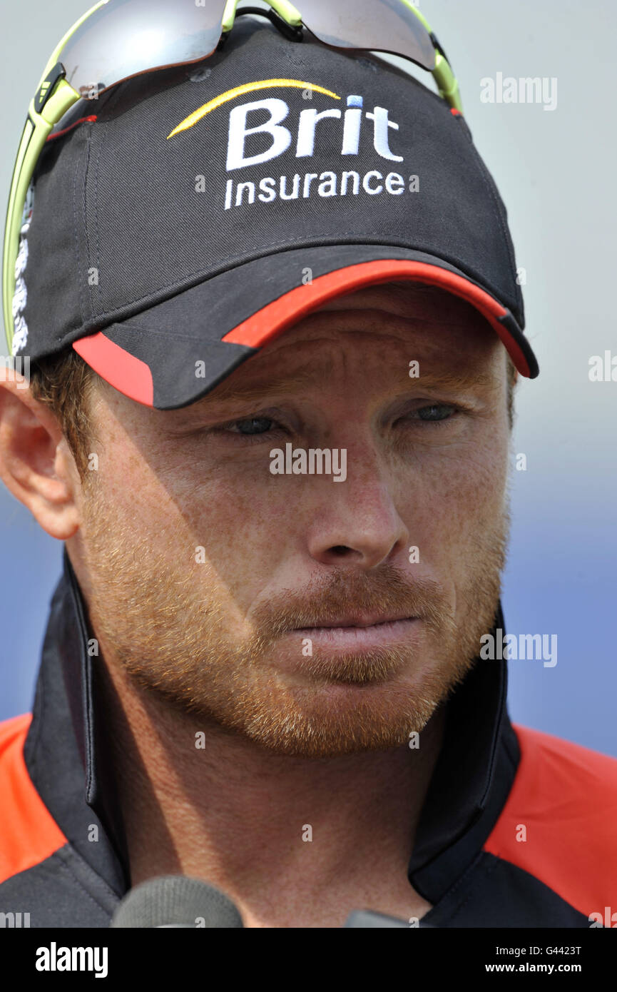 England's Ian Bell is interviewed after the practice session at the ...