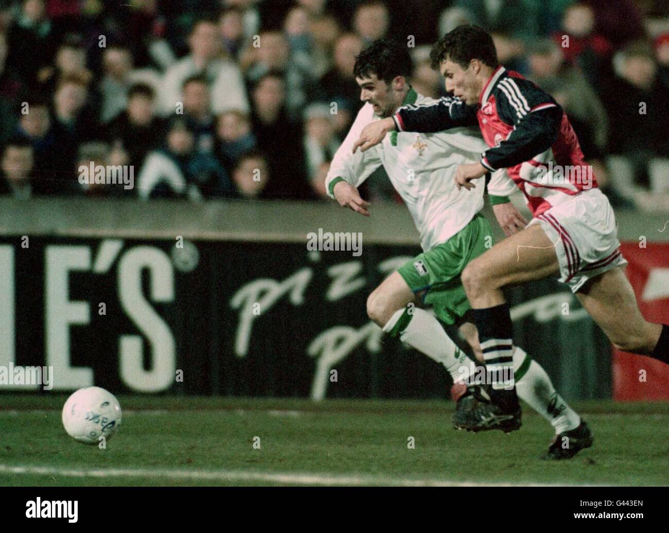 Northern Ireland winger, Keith Gillespie tangles with Norway's Ronny ...