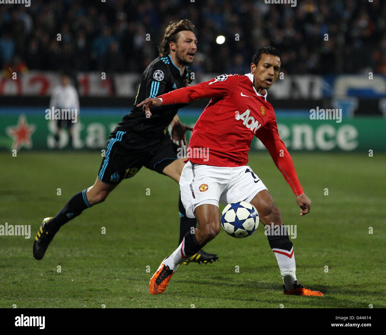 Manchester United's Luis Nani (right) in action with Marseille's ...