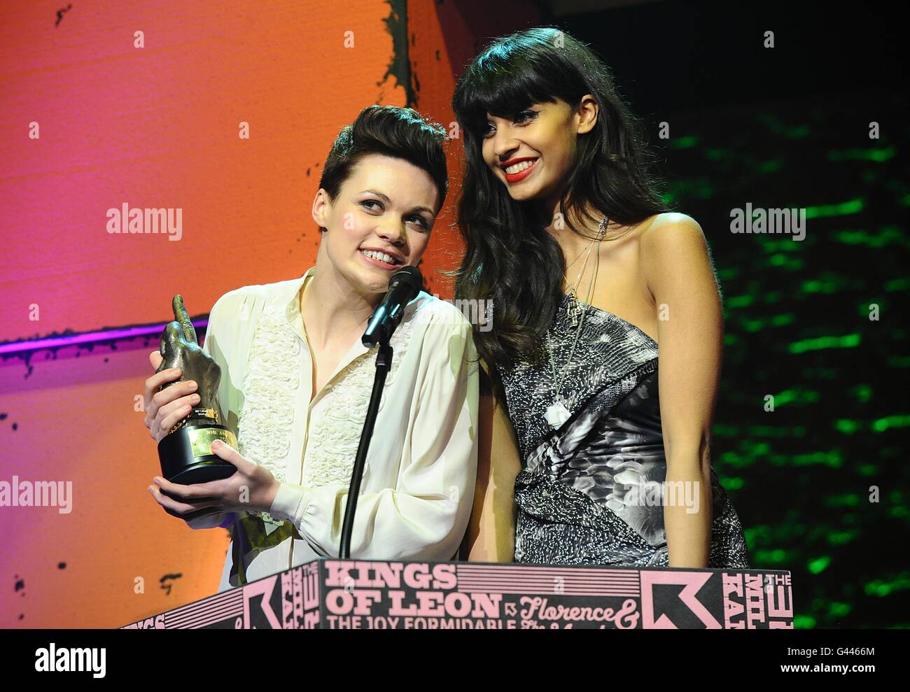 Georgie Okell (left) and Jameela Jamil (right) on stage during the 2011 ...