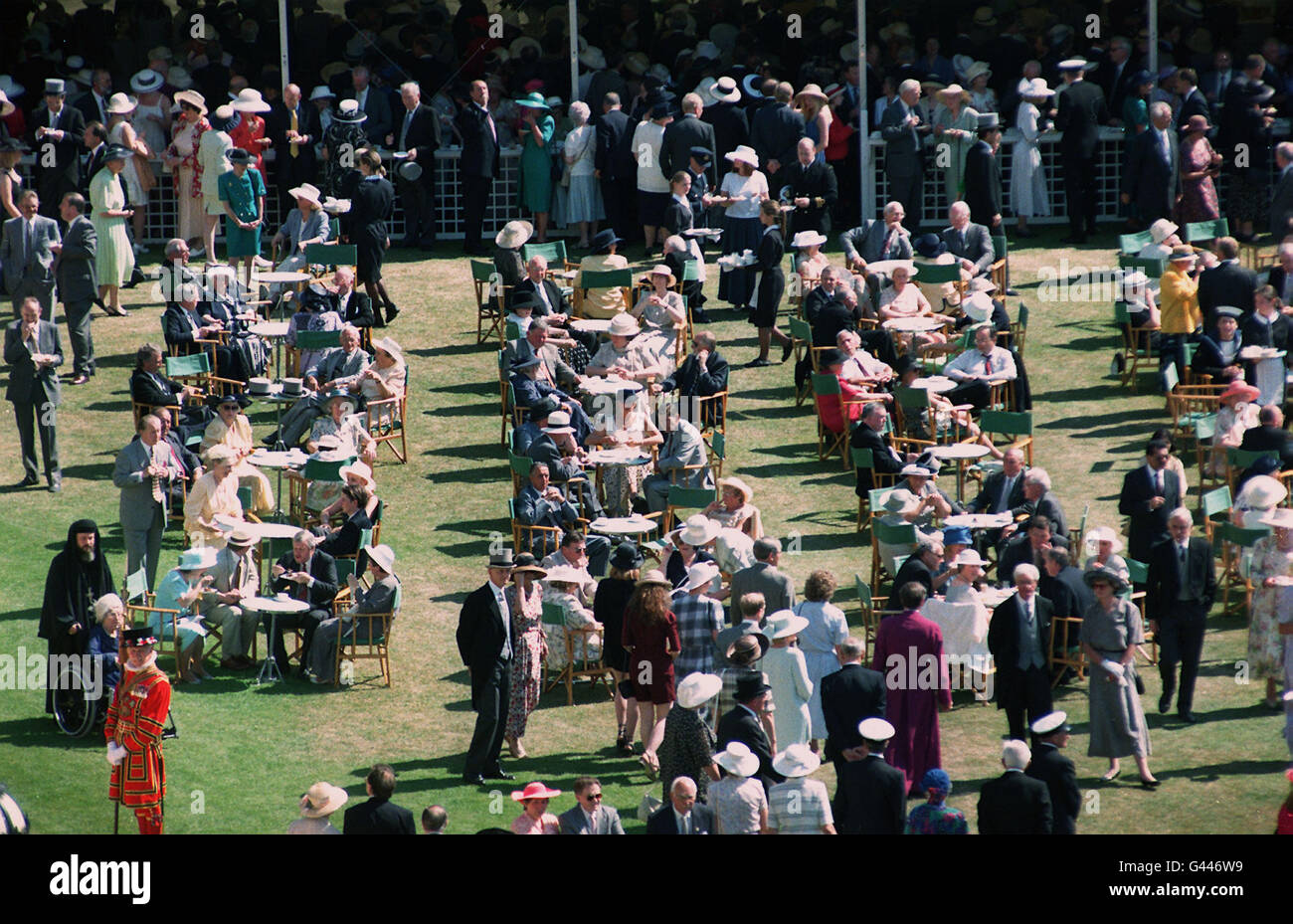Guests of Britain's Queen Elizabeth II at a garden party held in the ...