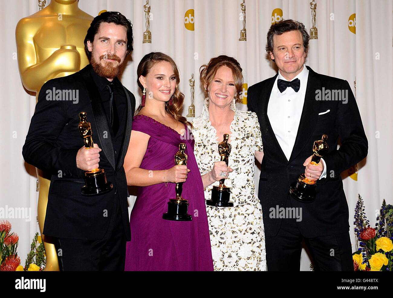 (L-R) Christian Bale, Natalie Portman, Melissa Leo and Colin Firth with ...
