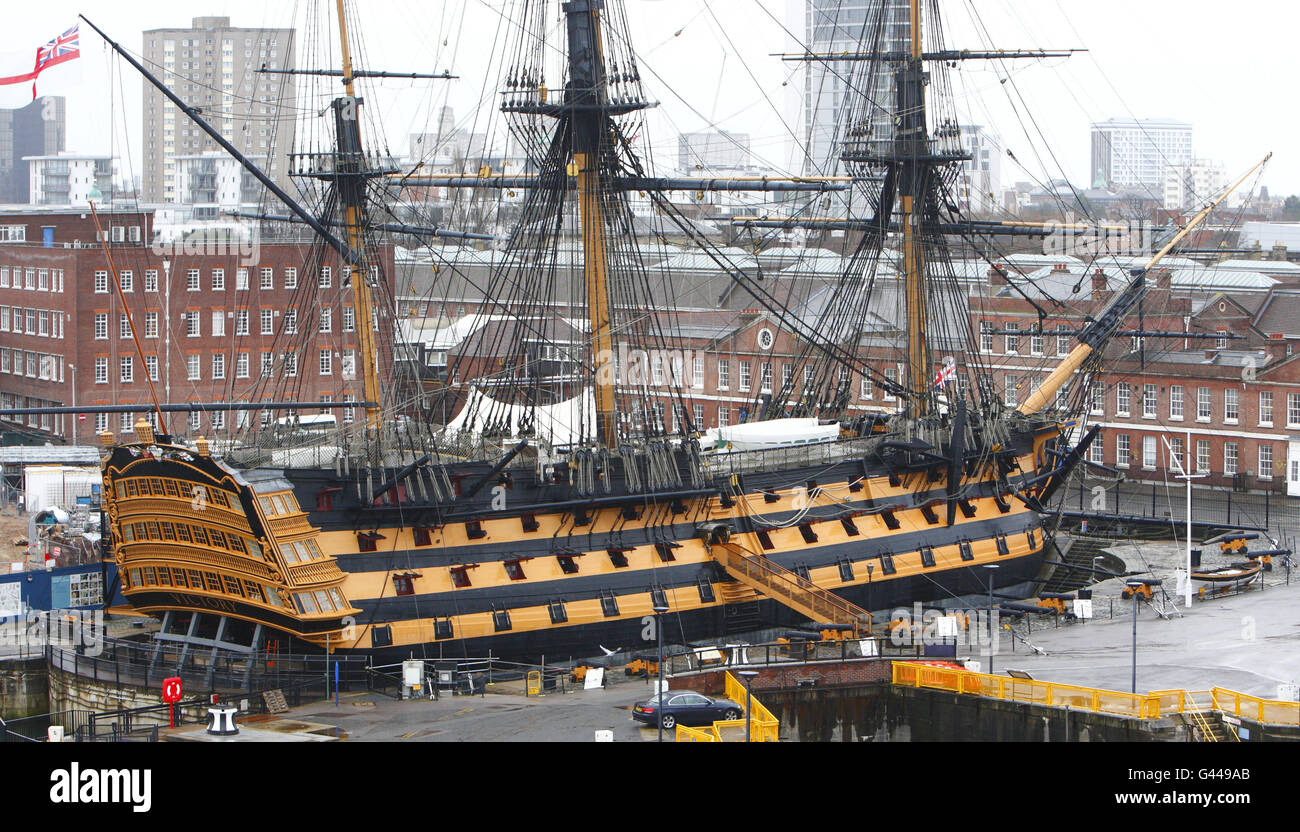 A general view of the Royal Naval Base in Portsmouth, including HMS ...