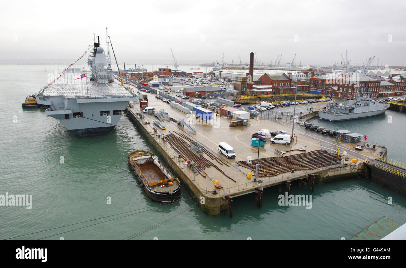 A general view of the Royal Naval Base in Portsmouth, including HMS Ark ...
