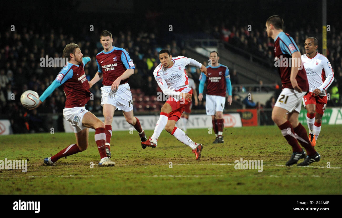 Nottingham forests nathan tyson shot on goal hi-res stock photography ...