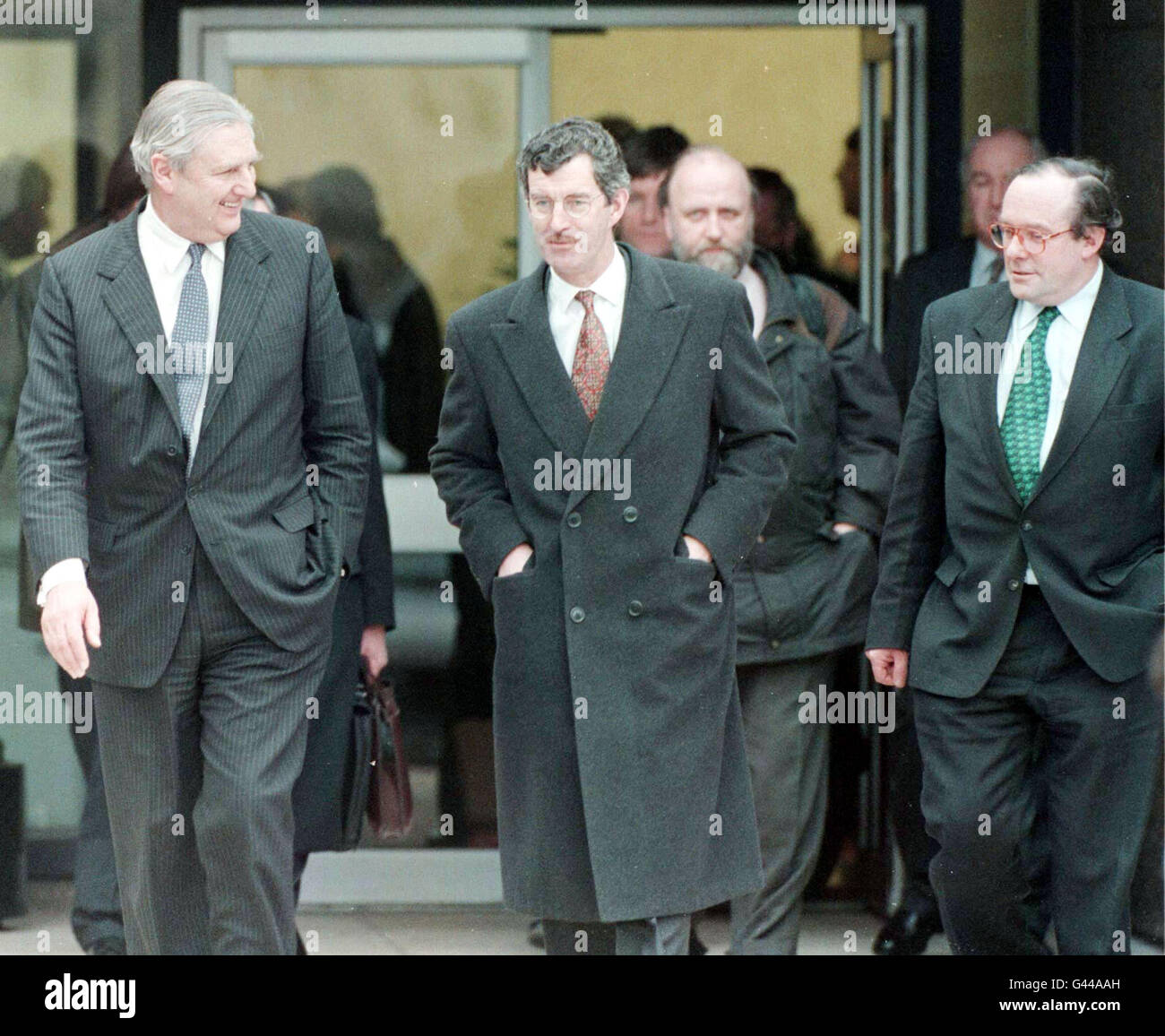 Sir Patrick Mayhew (left), Tanaiste Dick Spring (centre) and Micheal ...