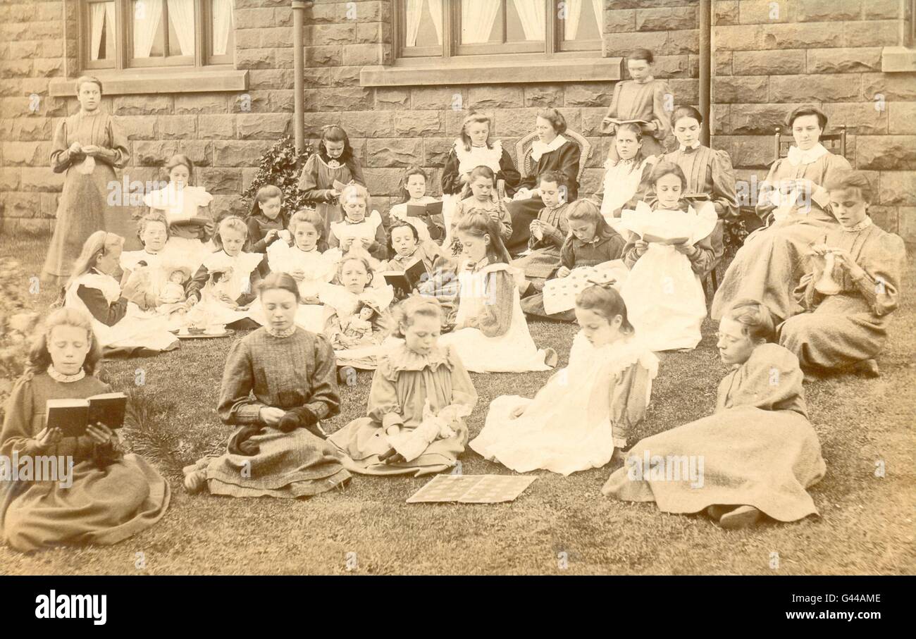Rest and relaxation period in girl's school circa 1908 Stock Photo - Alamy