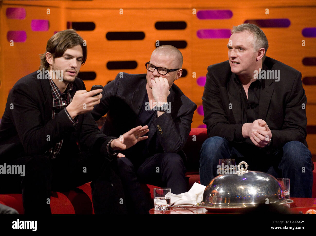 (From left to right) Ashton Kutcher, Heston Blumenthal and Greg Davies ...