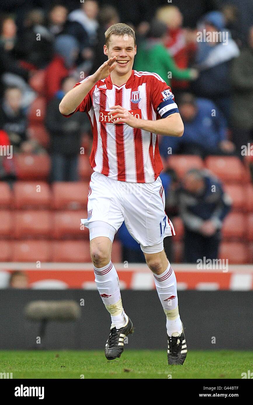 Stoke City's Ryan Shawcross celebrates scoring their third goal of the ...