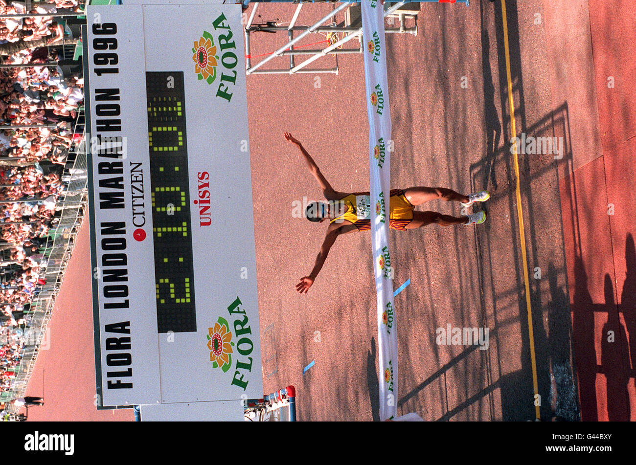 Mexico's Dionicio Ceron crosses the finish line to win the men's event ...