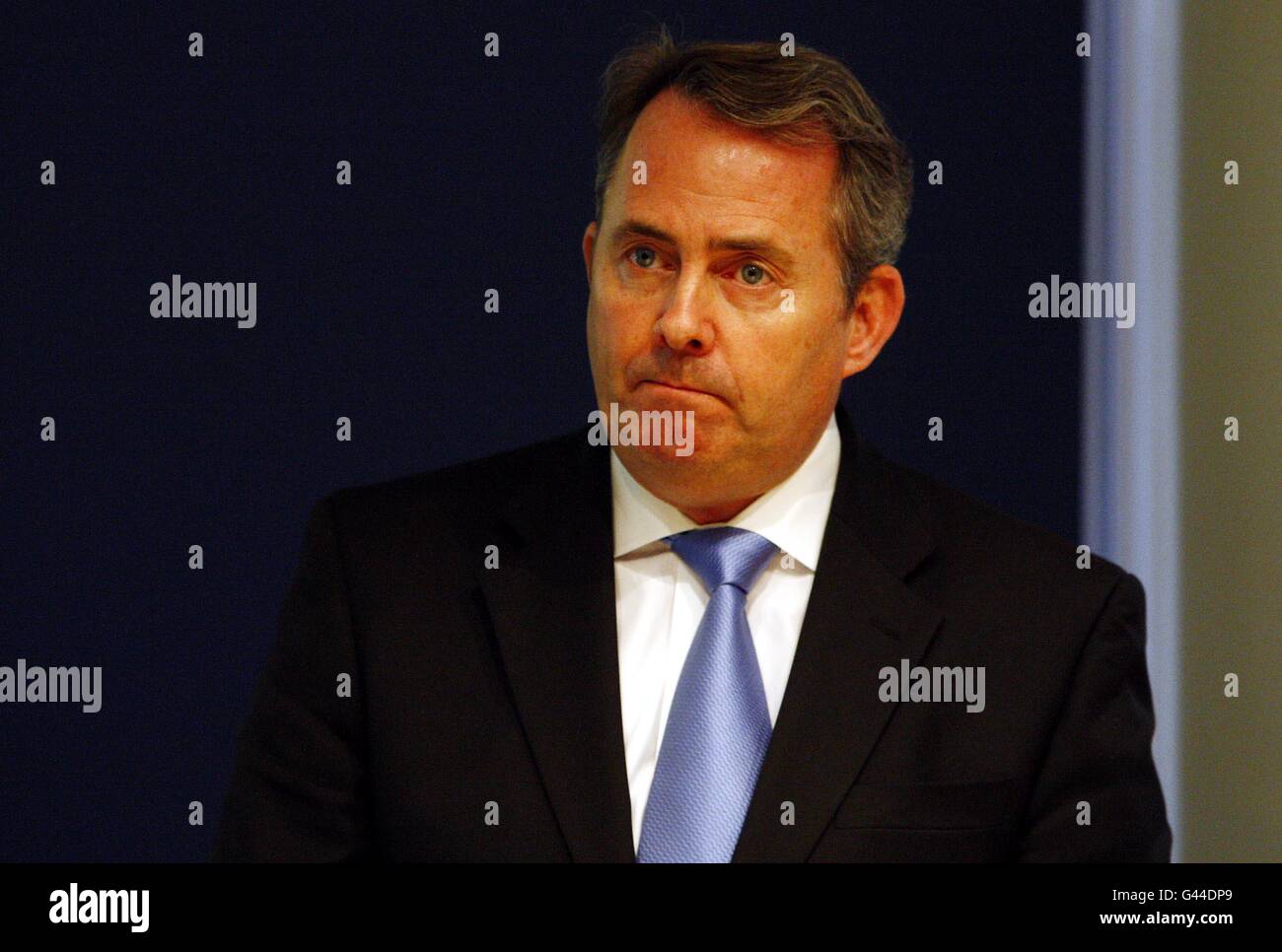 Liam Fox speech Stock Photo - Alamy