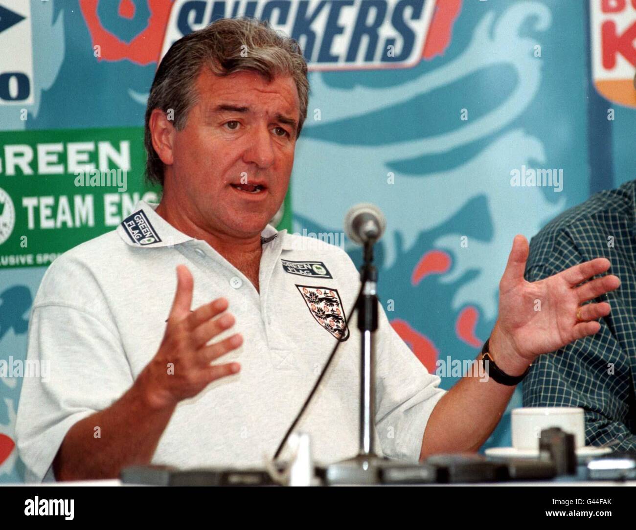 England Coach Terry Venables talks to the press today after last night ...