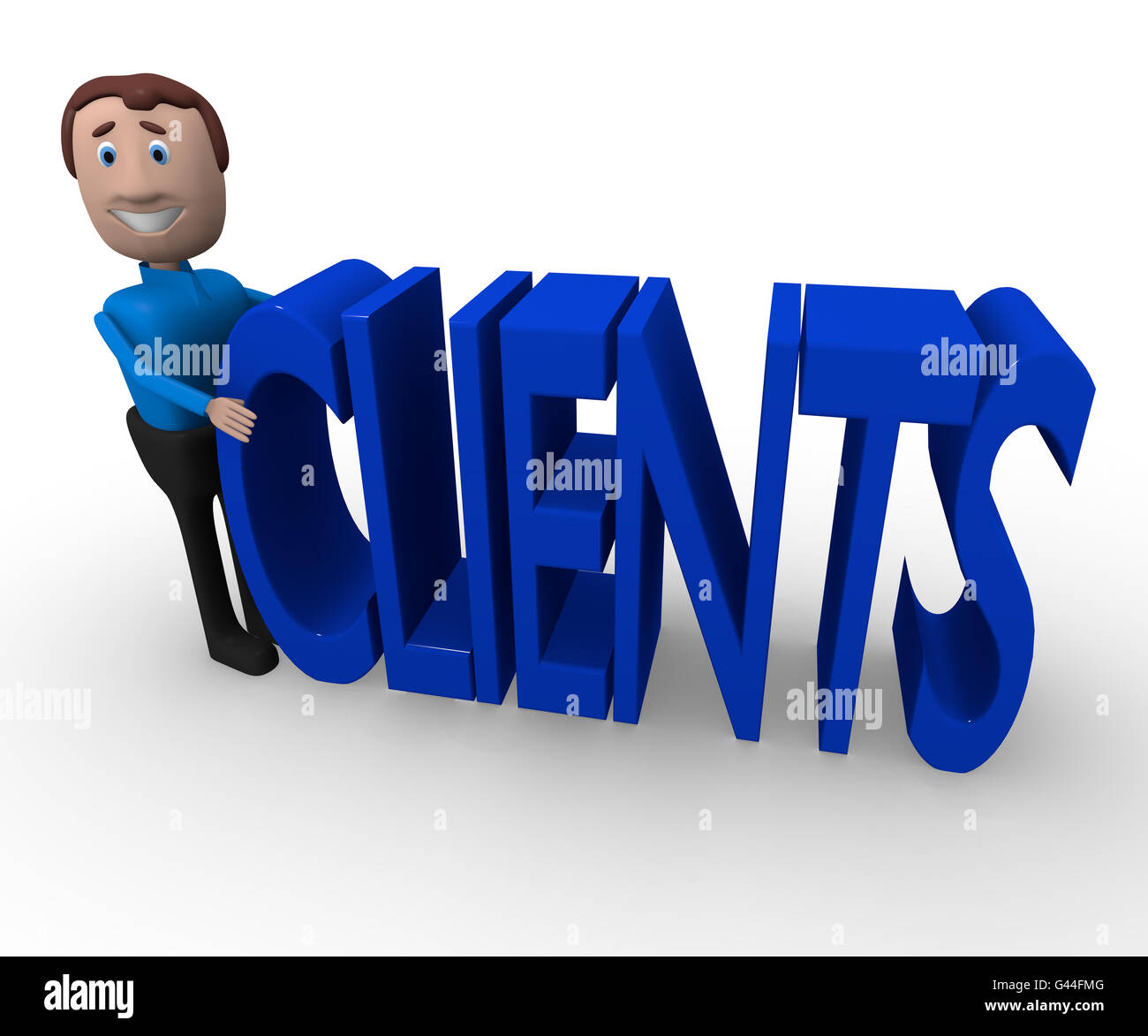 Cheerful businessman searching for clients, 3d renderings Stock Photo ...