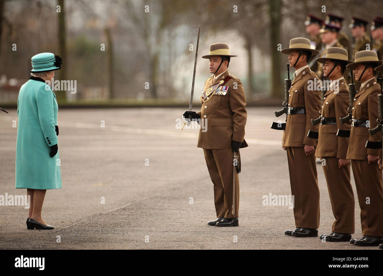 Queen Elizabeth II inspects the Queen's Gurkha Engineers Attestation ...