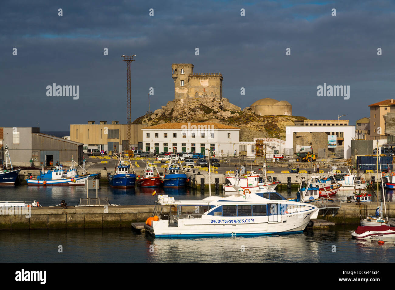 Boats in the fishing port of Tarifa, Costa de la Luz, Cadiz province ...