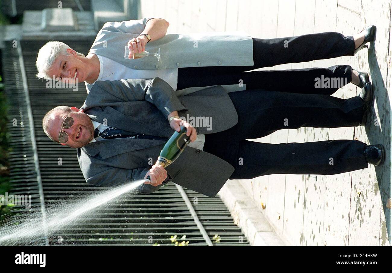 Bill and Pauline Bunting of King's Lynn, Norfolk spray the champagne ...