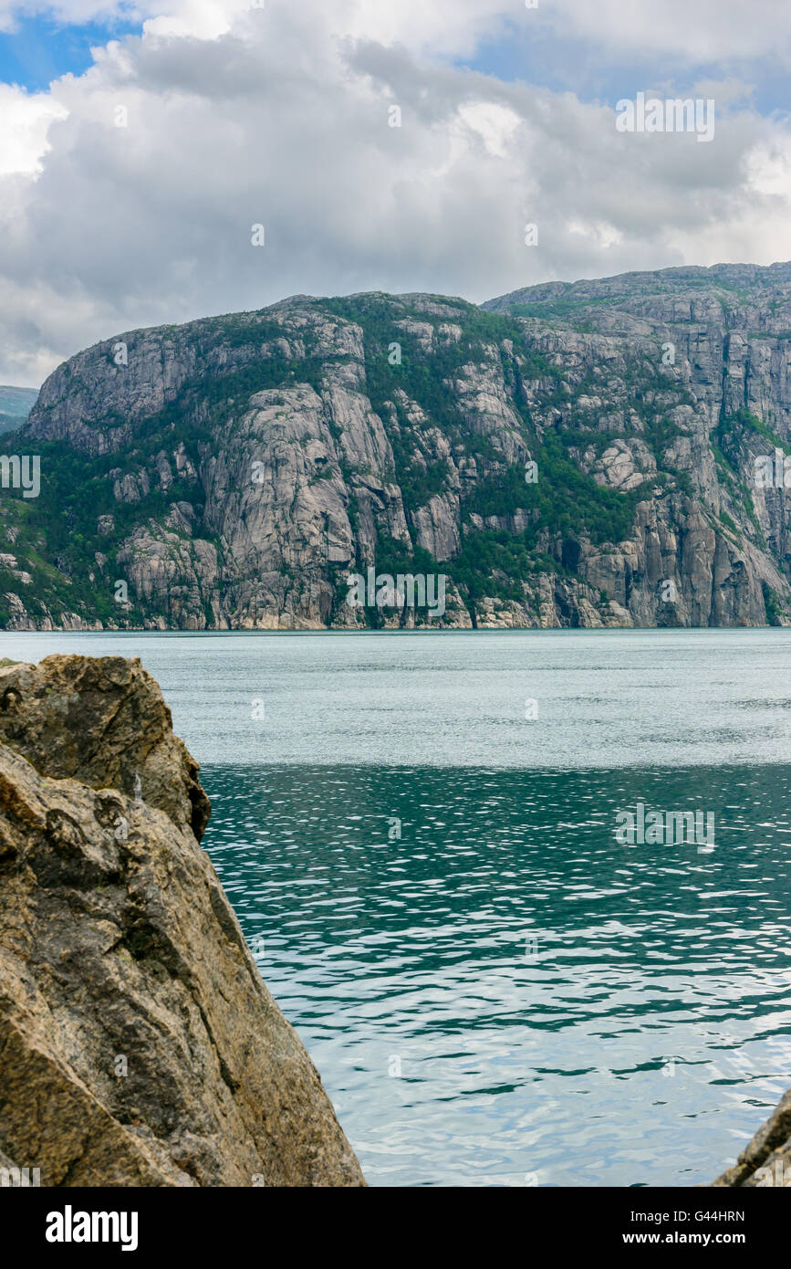 Beautiful panorama of Lysefjord in Norway with clear blue water in the ...
