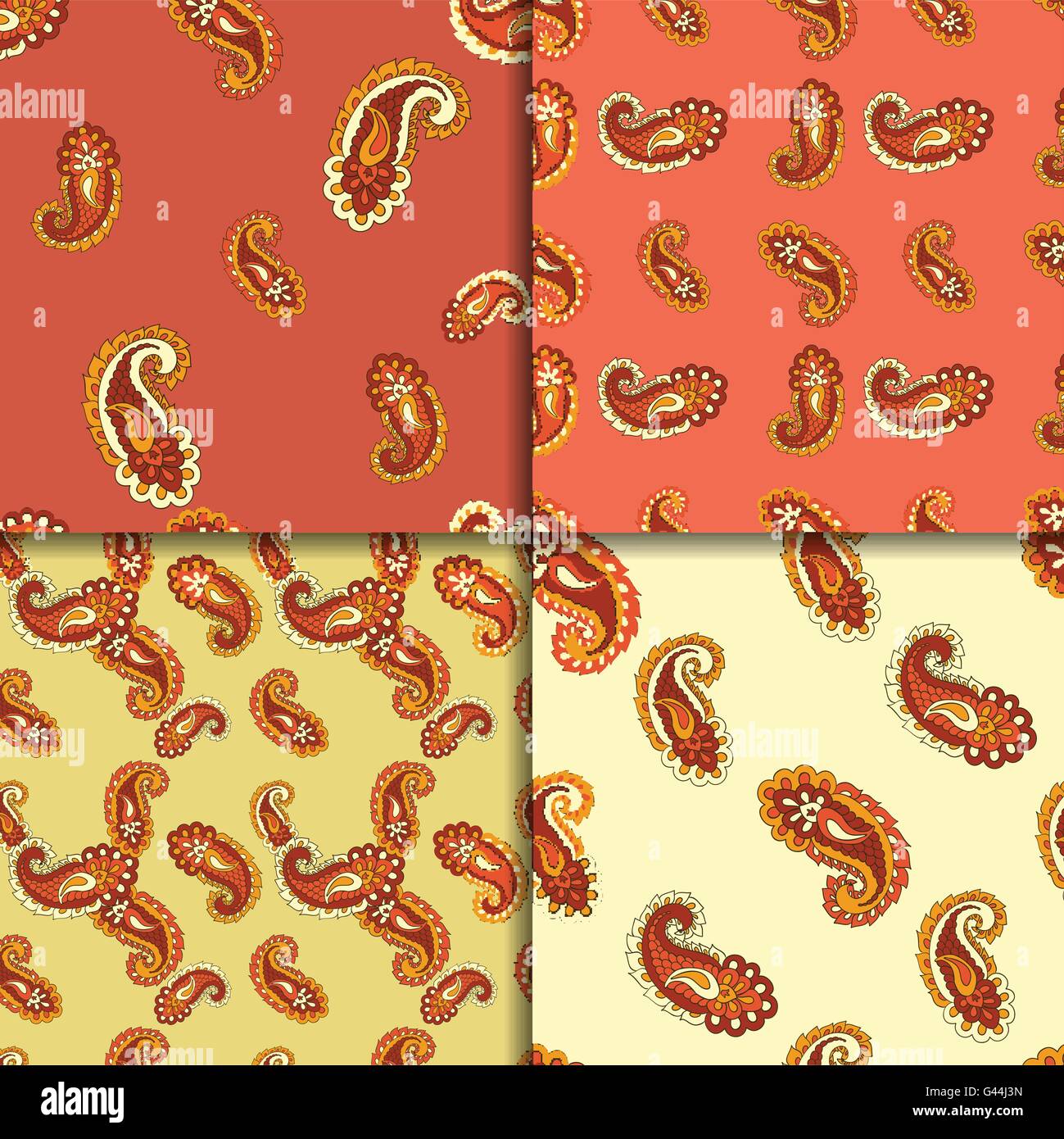 Vector illustration of seamless paisley pattern set Stock Vector Image ...