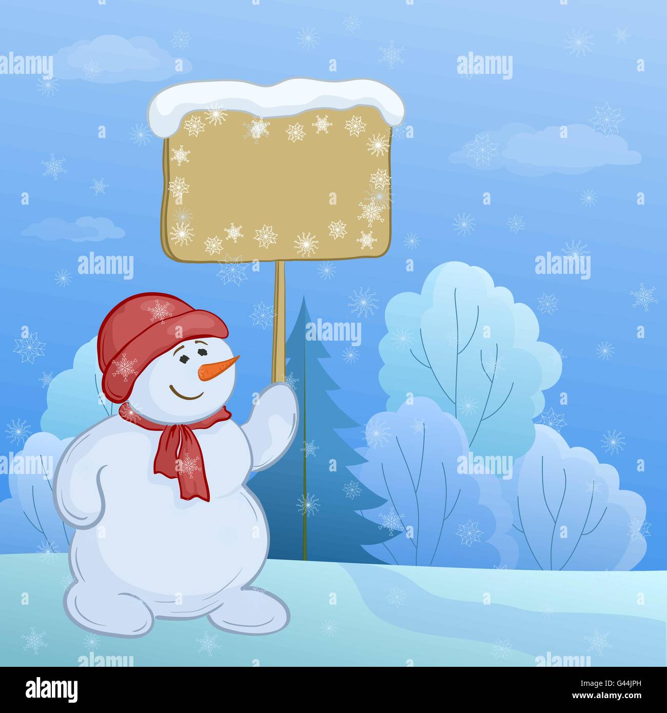 Winter landscape illustration snowman Stock Vector Images - Alamy