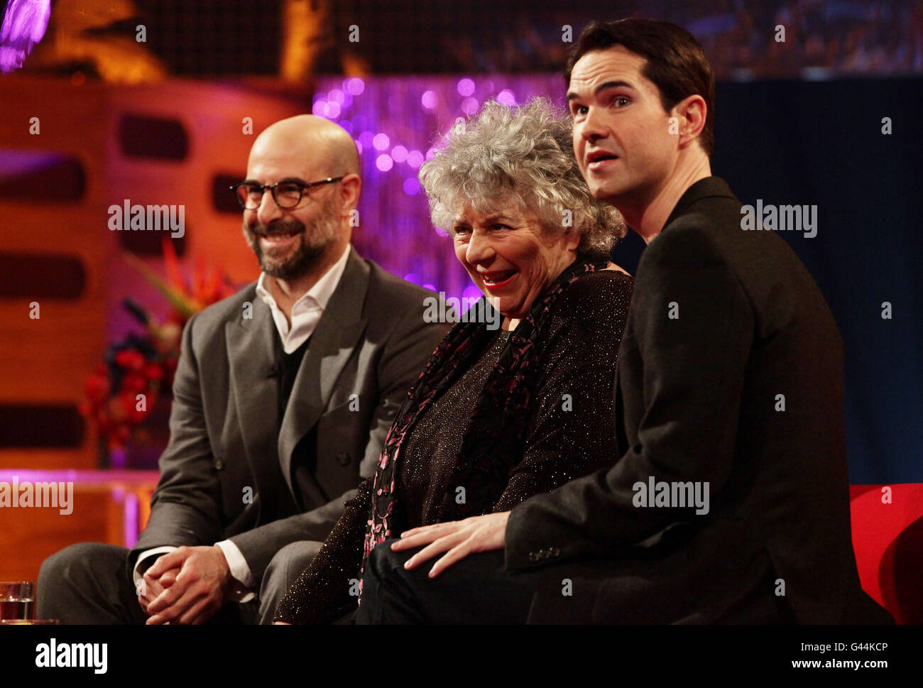 Guests (left to right) Stanley Tucci, Miriam Margolyes and Jimmy Carr ...