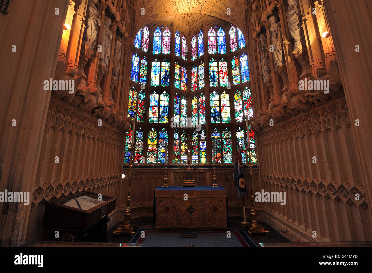 The stained glass window of the RAF Memorial, in the RAF Chapel in ...
