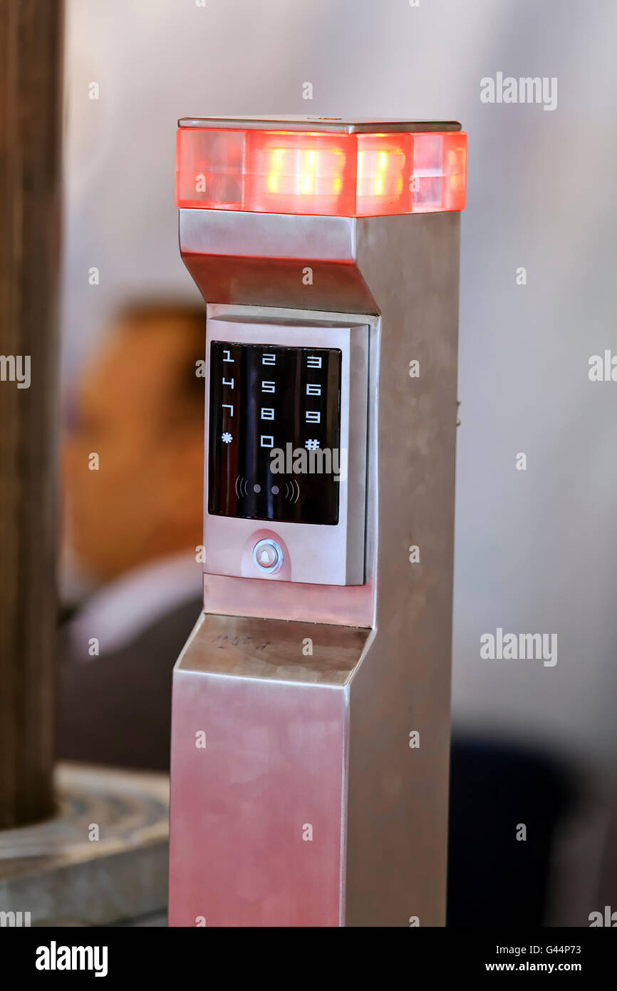 Focus on detail of engine for industry with switches; note shallow ...