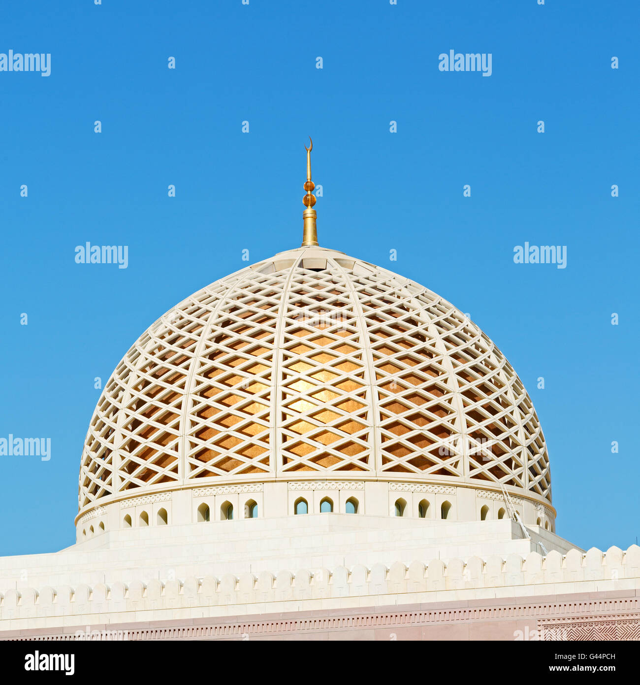 minaret and religion in clear sky in oman muscat the old mosque Stock ...