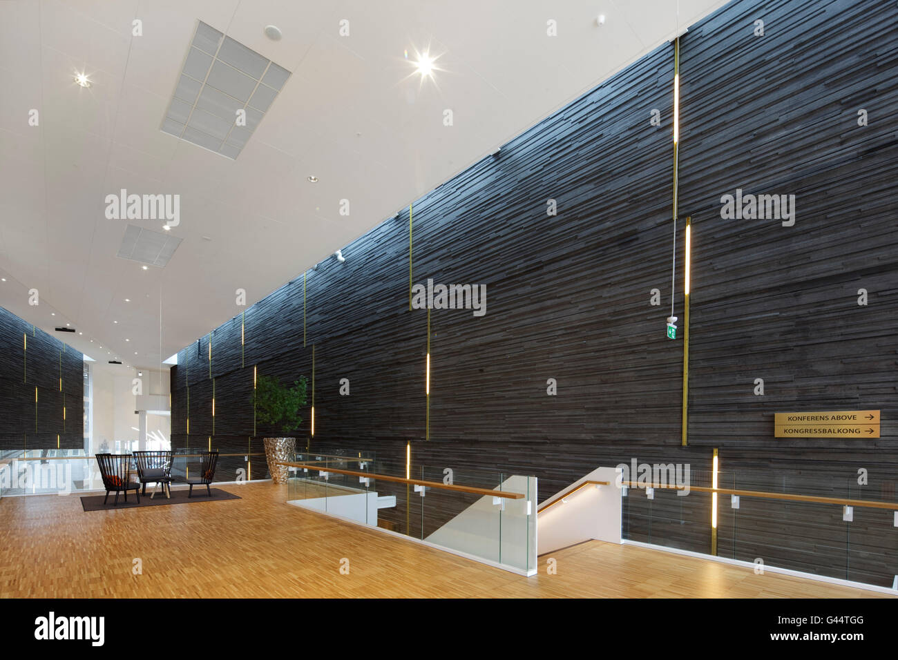 Mezzanine level in lobby, with timber flooring. Malmo Live Concert Hall ...