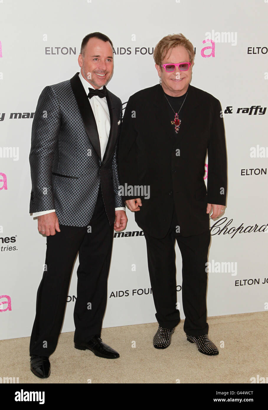David Furnish and Sir Elton John arrive at the Pacific Design Centre in ...
